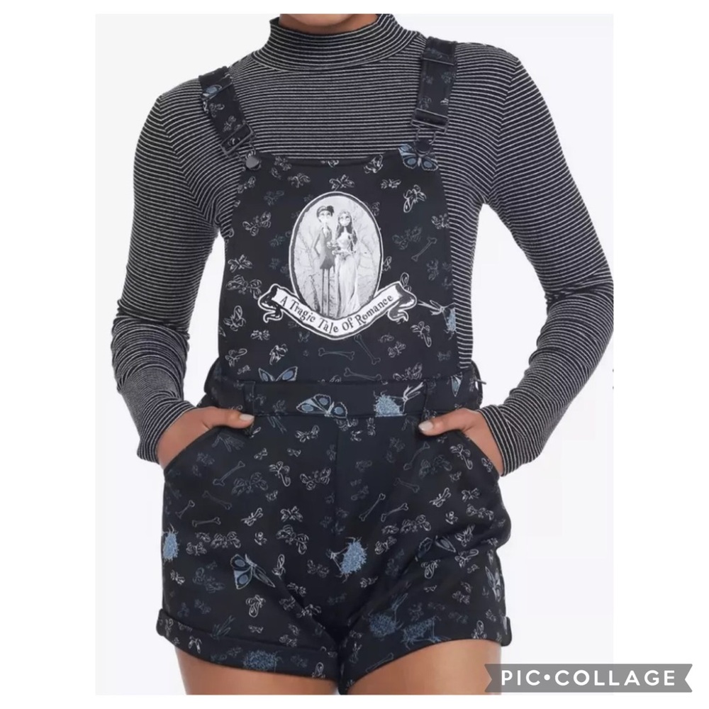 Hot Topic Tim Burton’s Corpse Bride Overalls Shorts - Gem